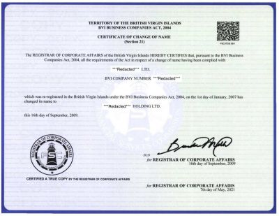 BVI Certificate Of Good Standing