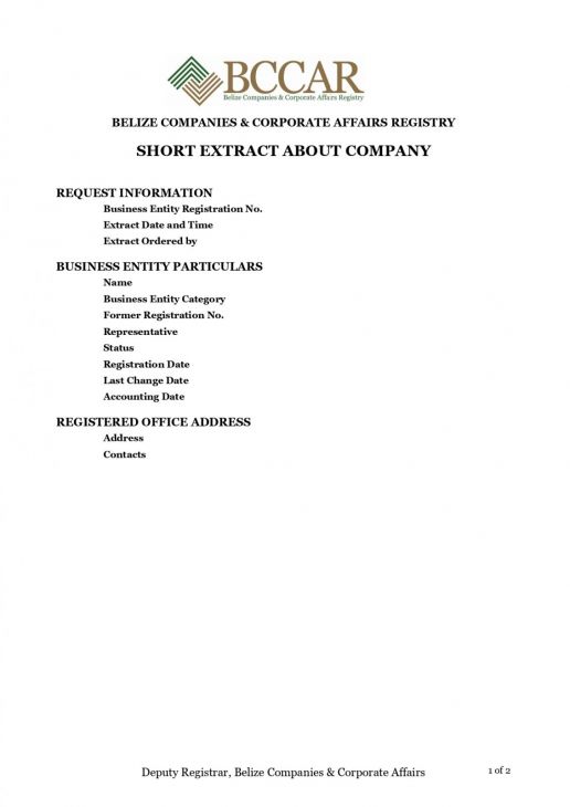 Belize Company Registry Search - Official Corporate Extract