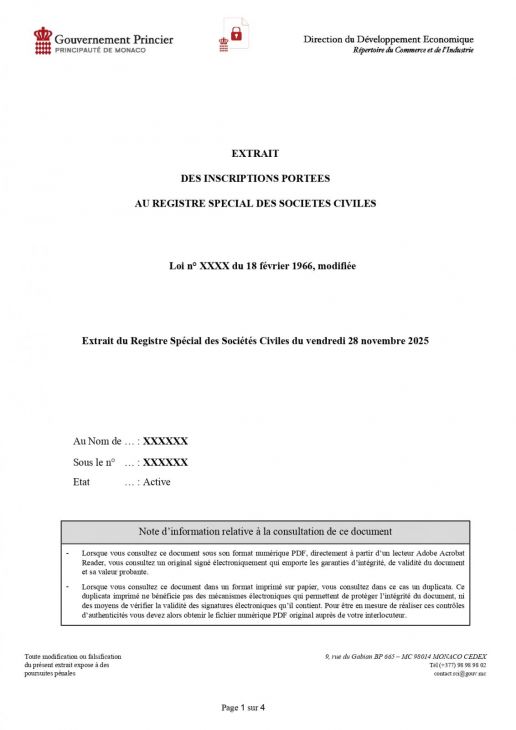 Monaco Company Search - Official RCI Registry Extract